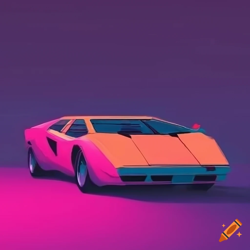 Retrowave, synthwave minimalistic art of lamborghini countach, digital ...