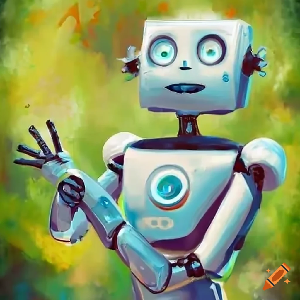 Friendly robot in garden on Craiyon