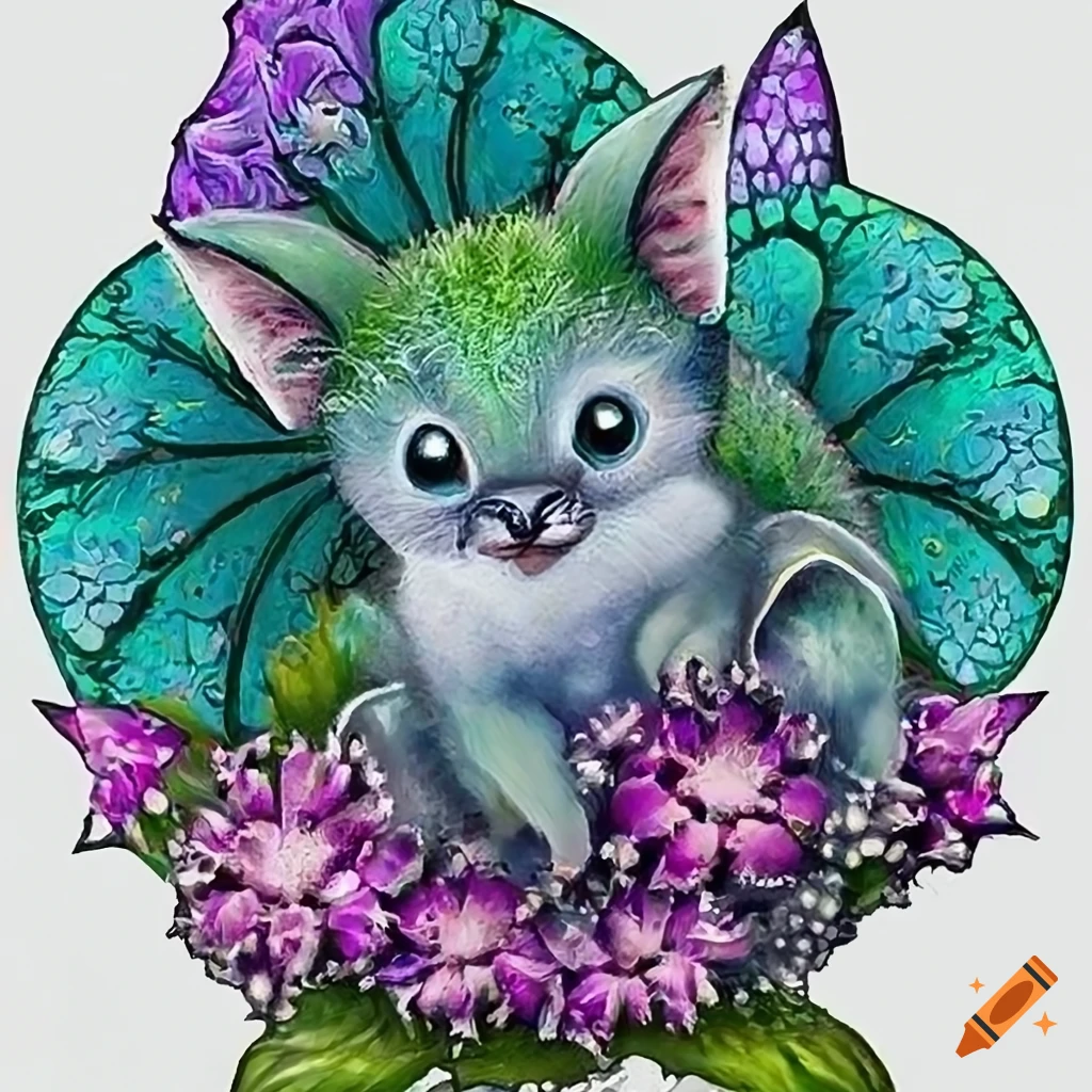 Cute creature on Fairyland, highly detailed, gemstone, beautiful colors ...