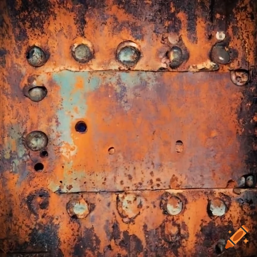 Rusty industrial plate with nuts and bolts