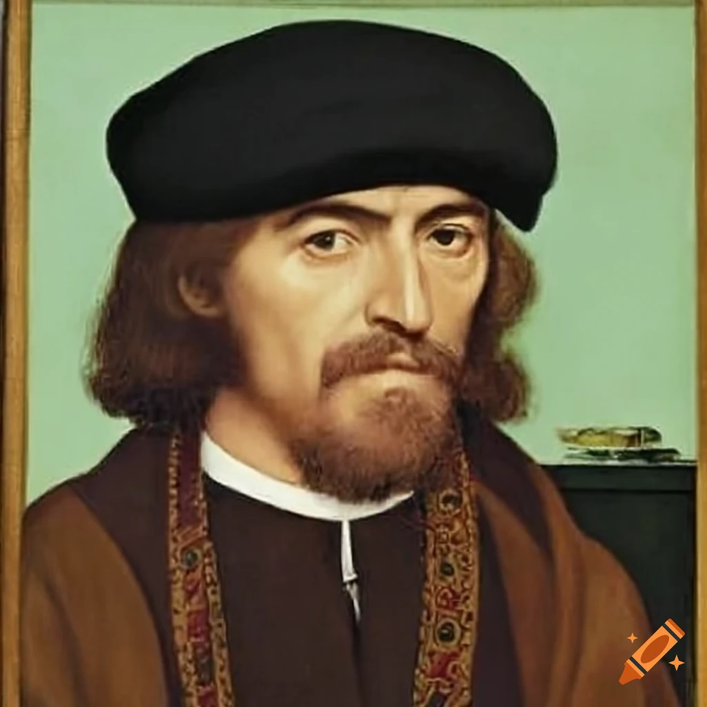 Northern renaissance portrait of 1960s george harrison, painting by holbein