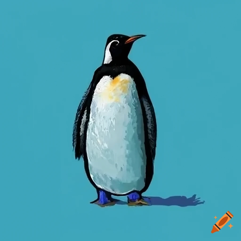 A penguin painted by van gogh on bright blue background on Craiyon