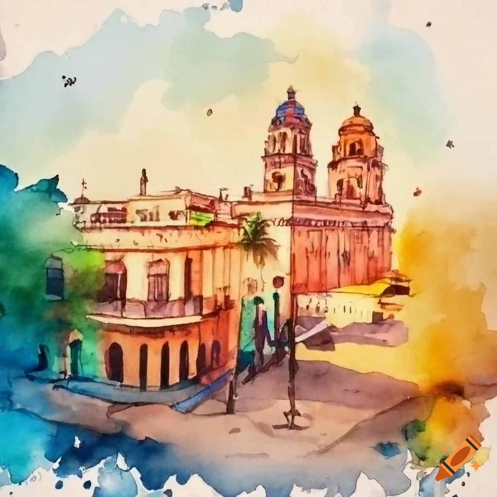 Watercolor landscape of asuncion paraguay