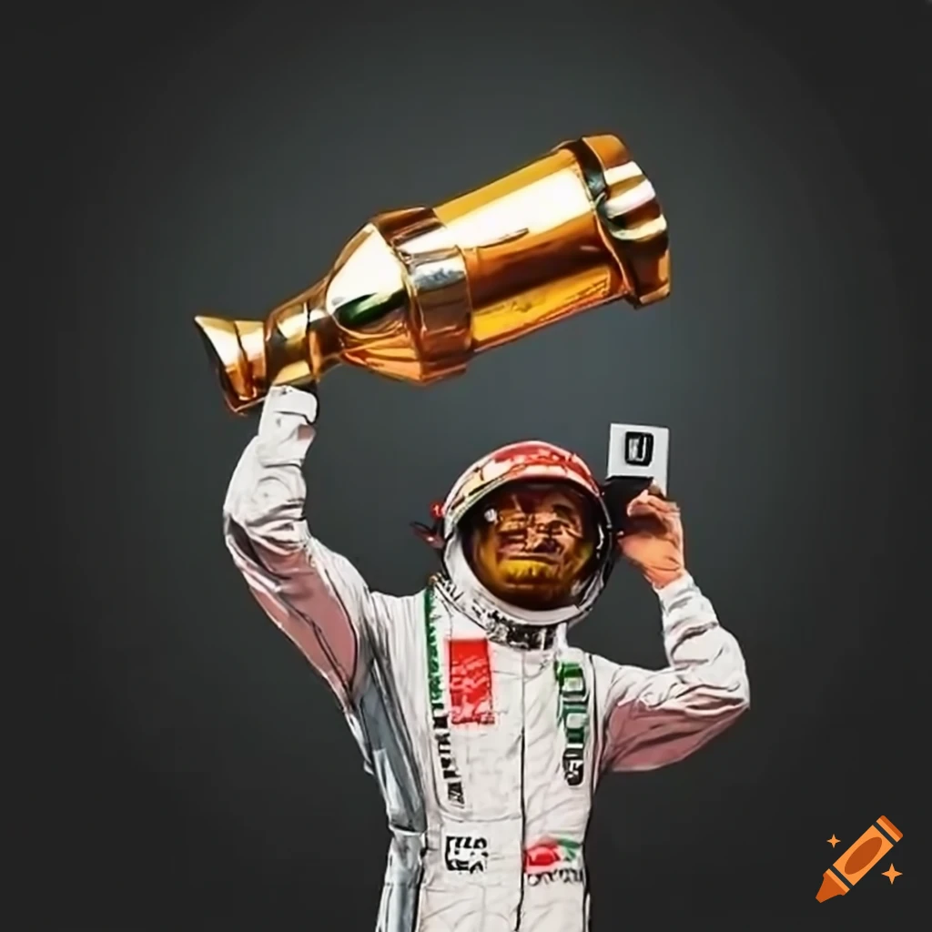 Formula 1 pilot with a trophy on Craiyon