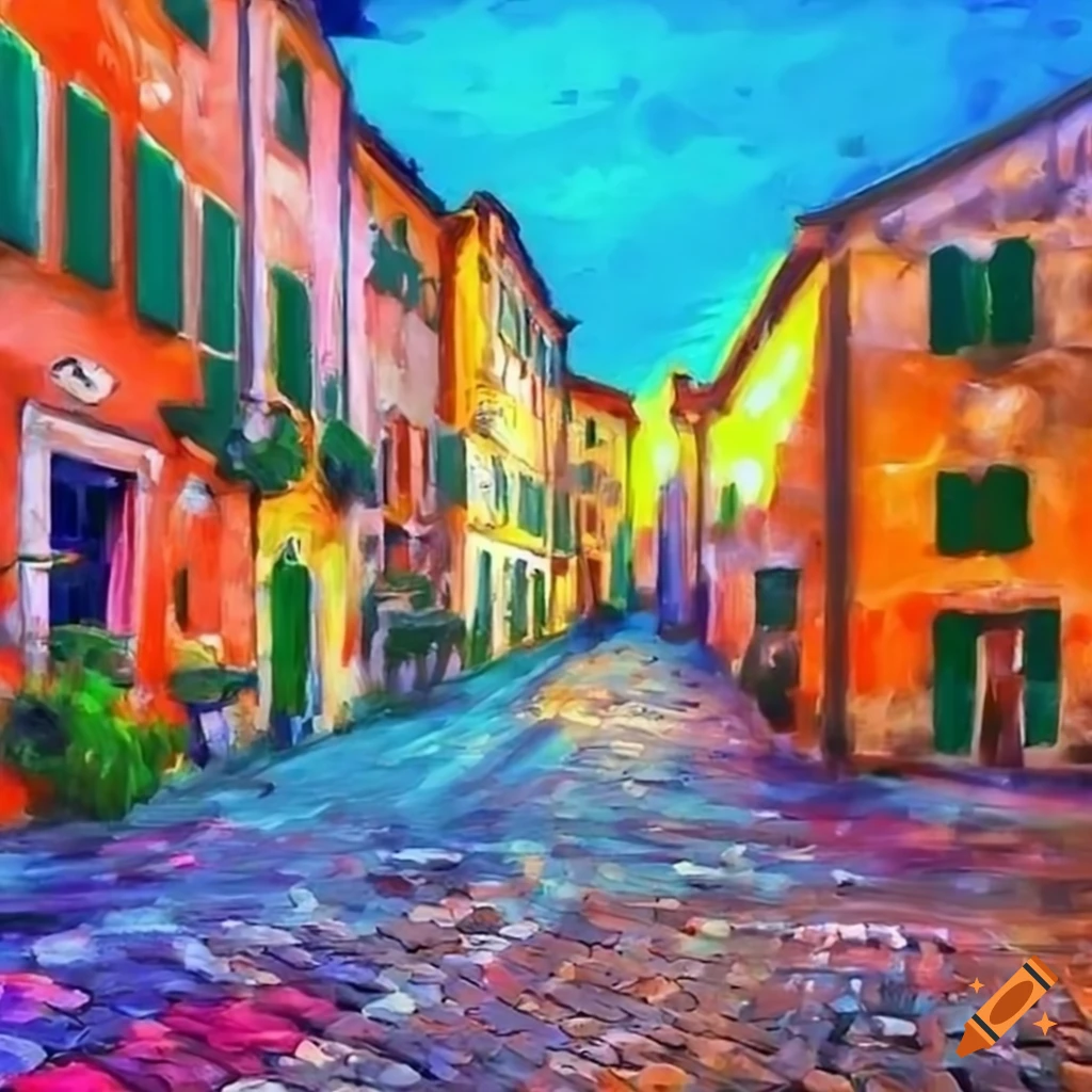 Colorful painting of an idyllic italian town on Craiyon