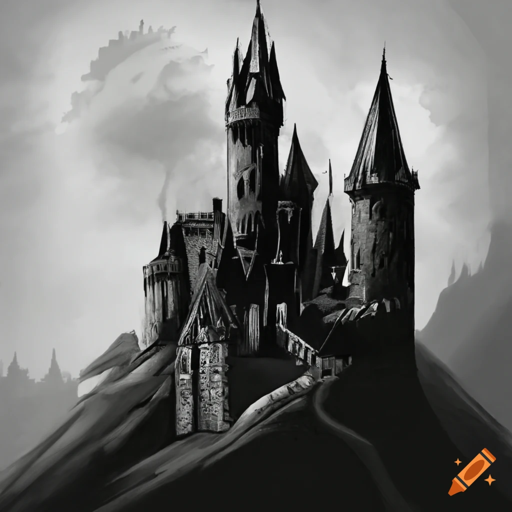 A big gothic style castle on a hill with big towers
