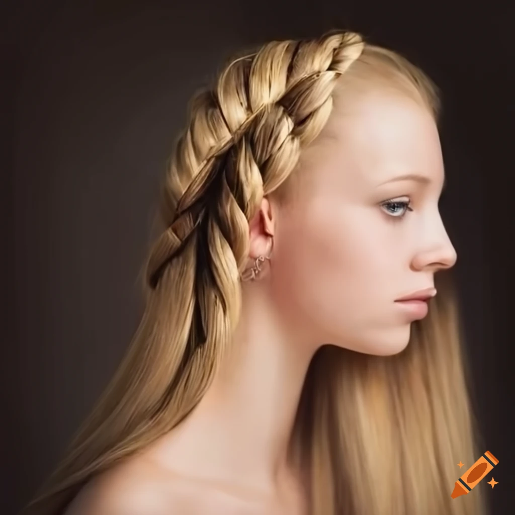 Photorealistic image of a blond young woman with a french braid