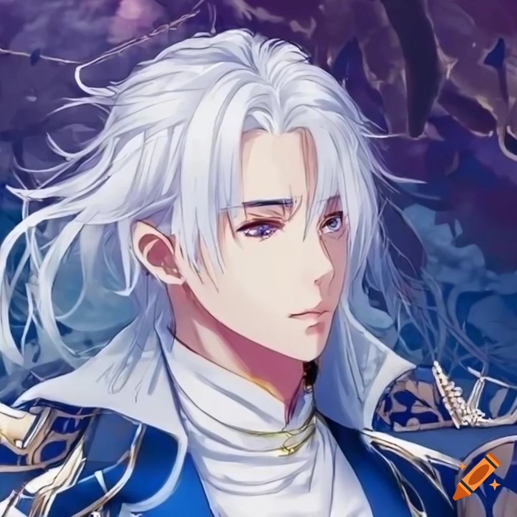 Anime prince with long white hair