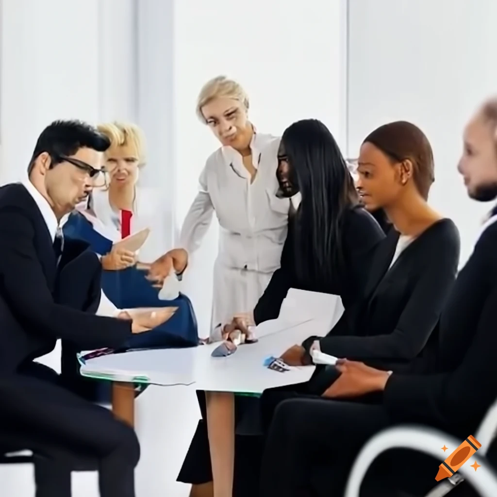 A professional setting with a diverse group of individuals sitting ...