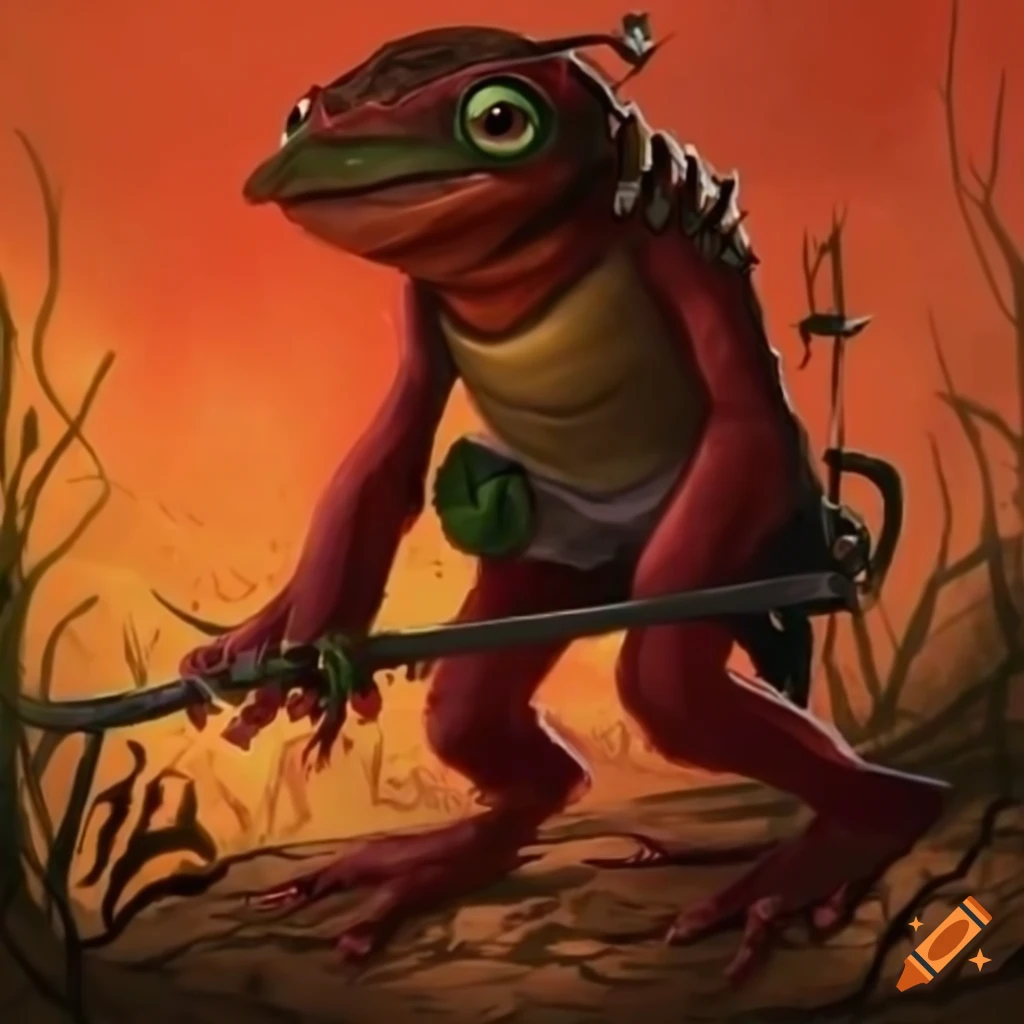 A red grung, dnd, grung, frog, dungeons and dragons, frog person on Craiyon