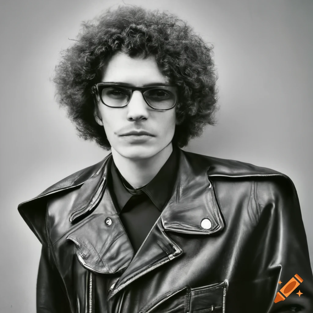 Photo of a 1980s style portrait of a man dressed in a leather jacket ...