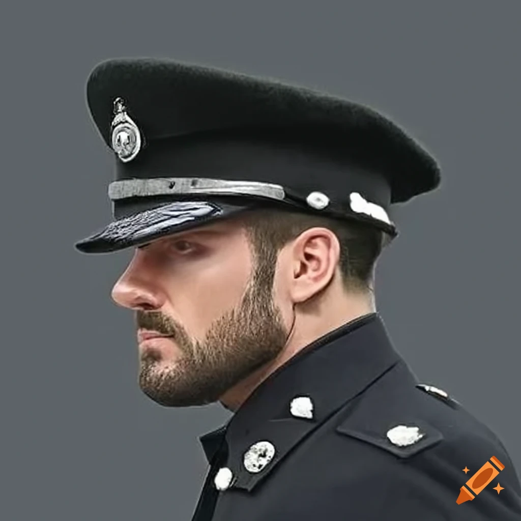 Security officer dressed uniform peaked cap fur fine details pilot ...