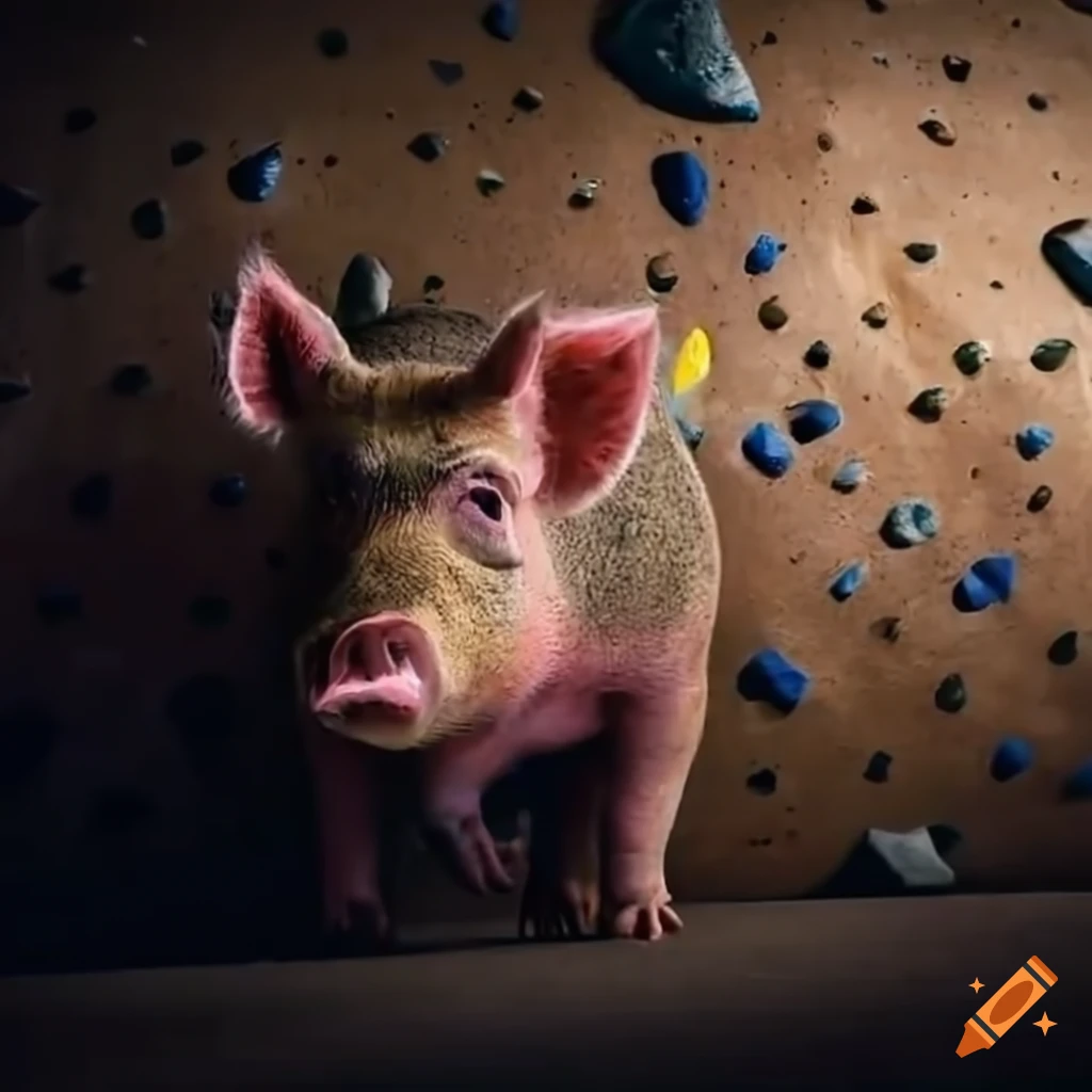 A pig climbing bouldering indoors