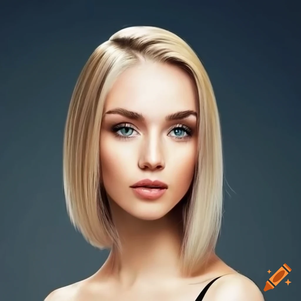 Beautiful young woman shoulder-length blonde hair on Craiyon