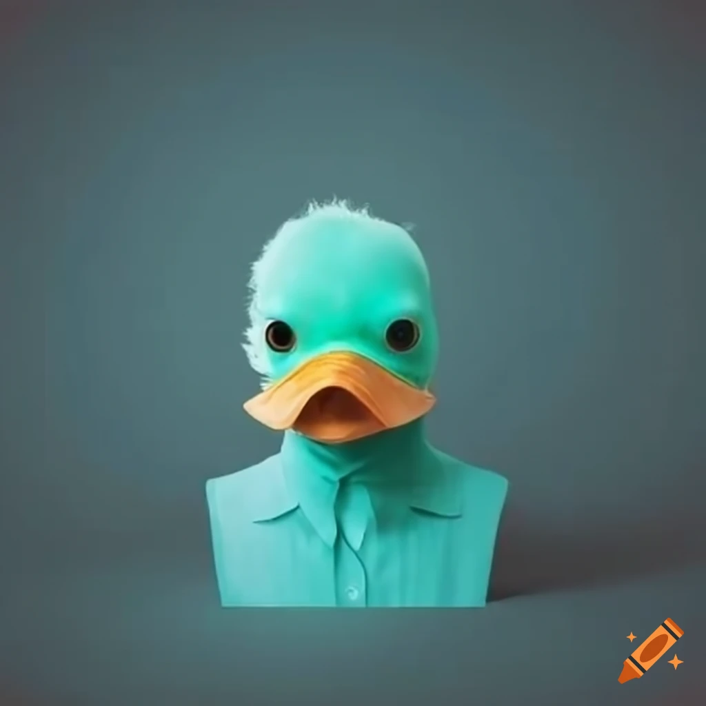 Man with cyan duck mask in office
