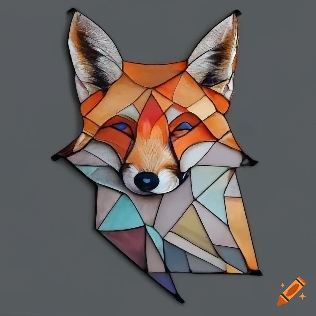 Fox abstract made of squares and triangles, stained glass window on Craiyon