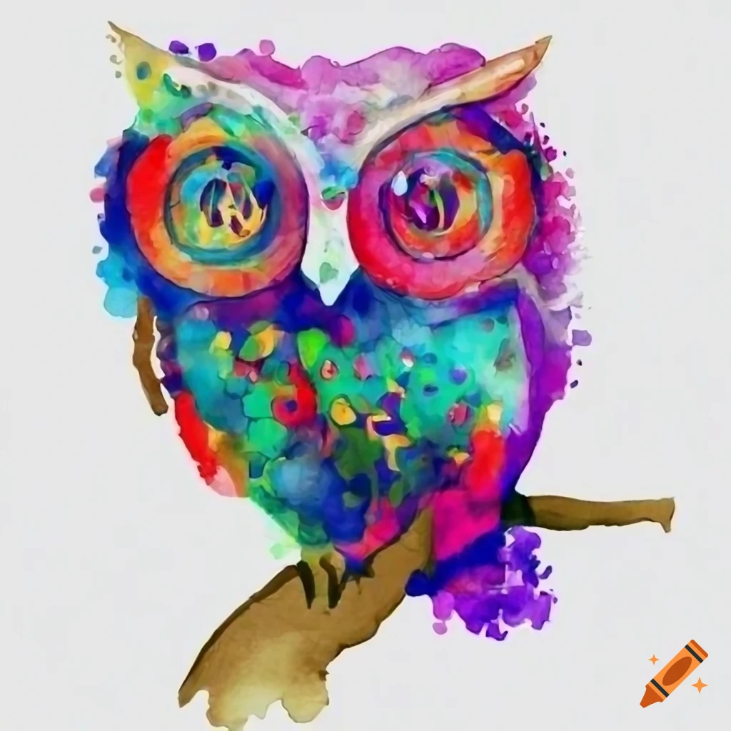 Pop art owl in a tree on a white background