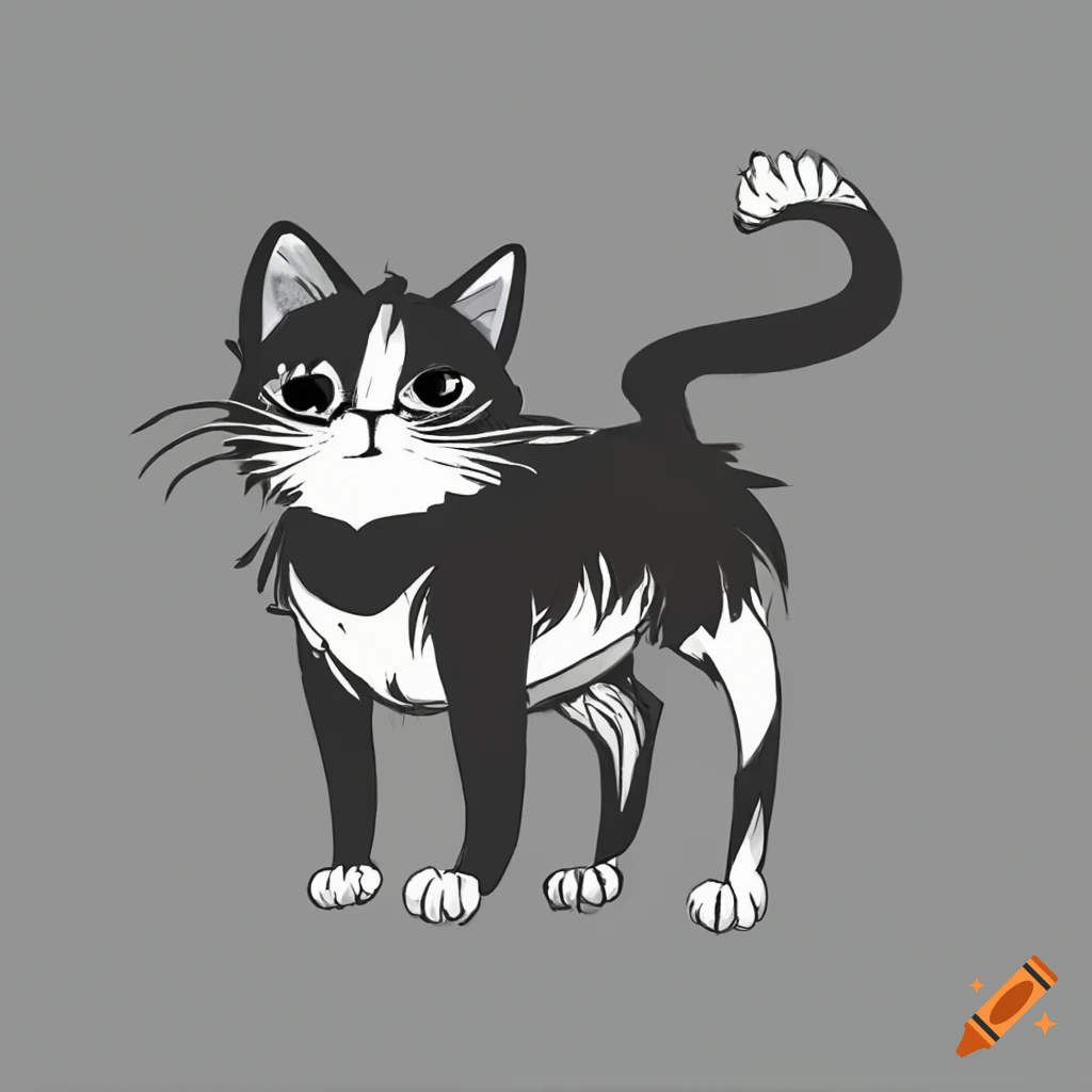 Simple anime cat black and white on Craiyon