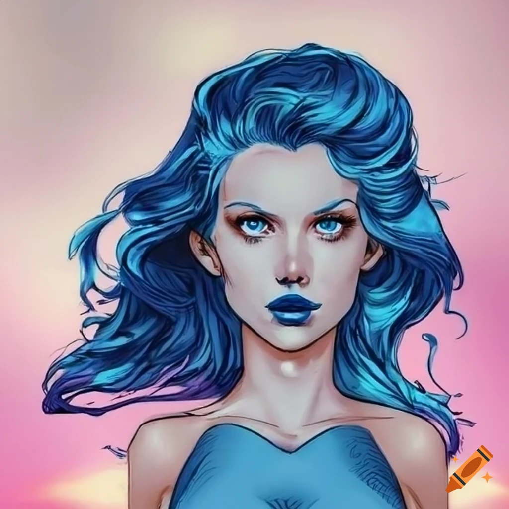 Blue siren in a semirealism comic book style