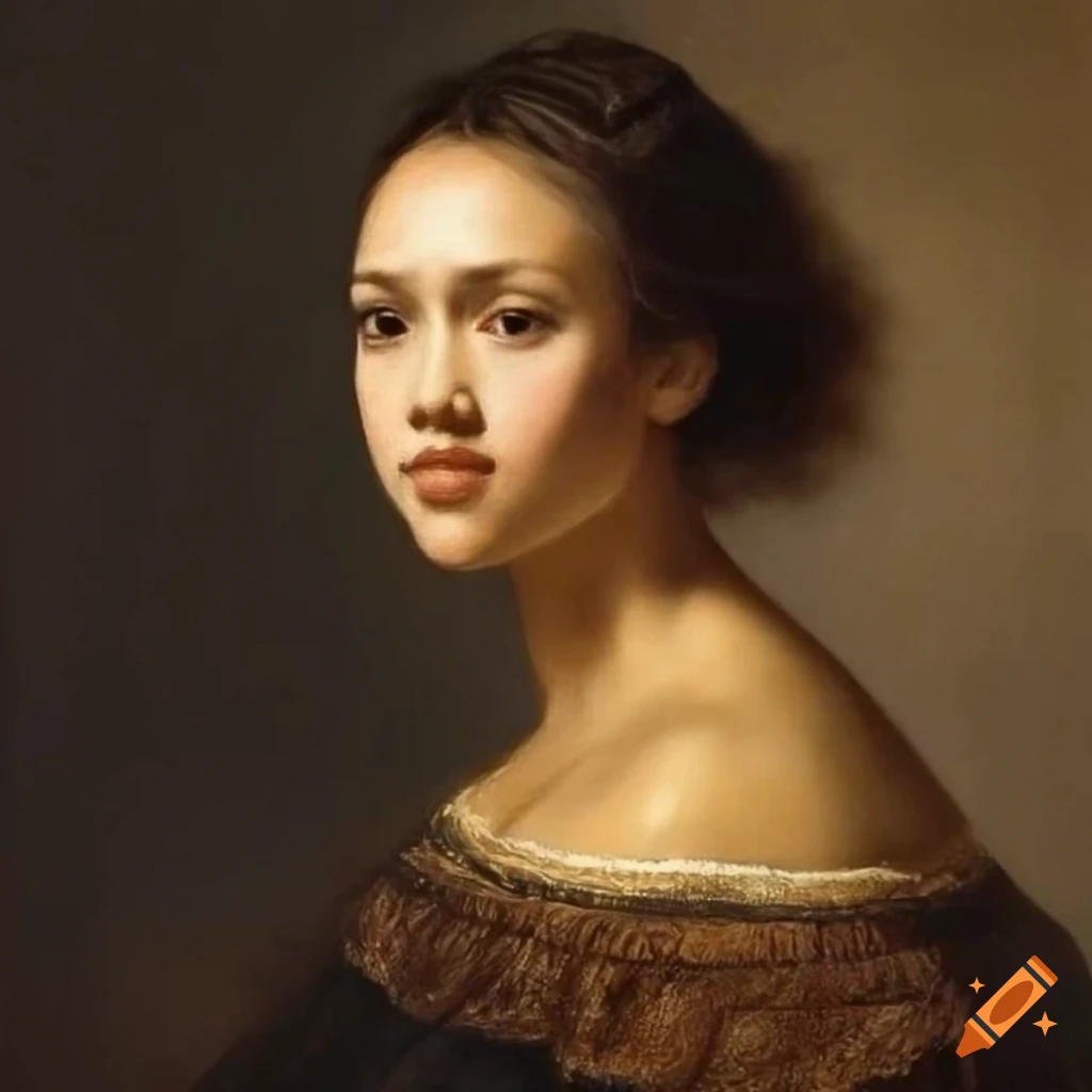 Portrait of Jessica Alba in the style of Rembrandt Harmenszoon van Rijn ...