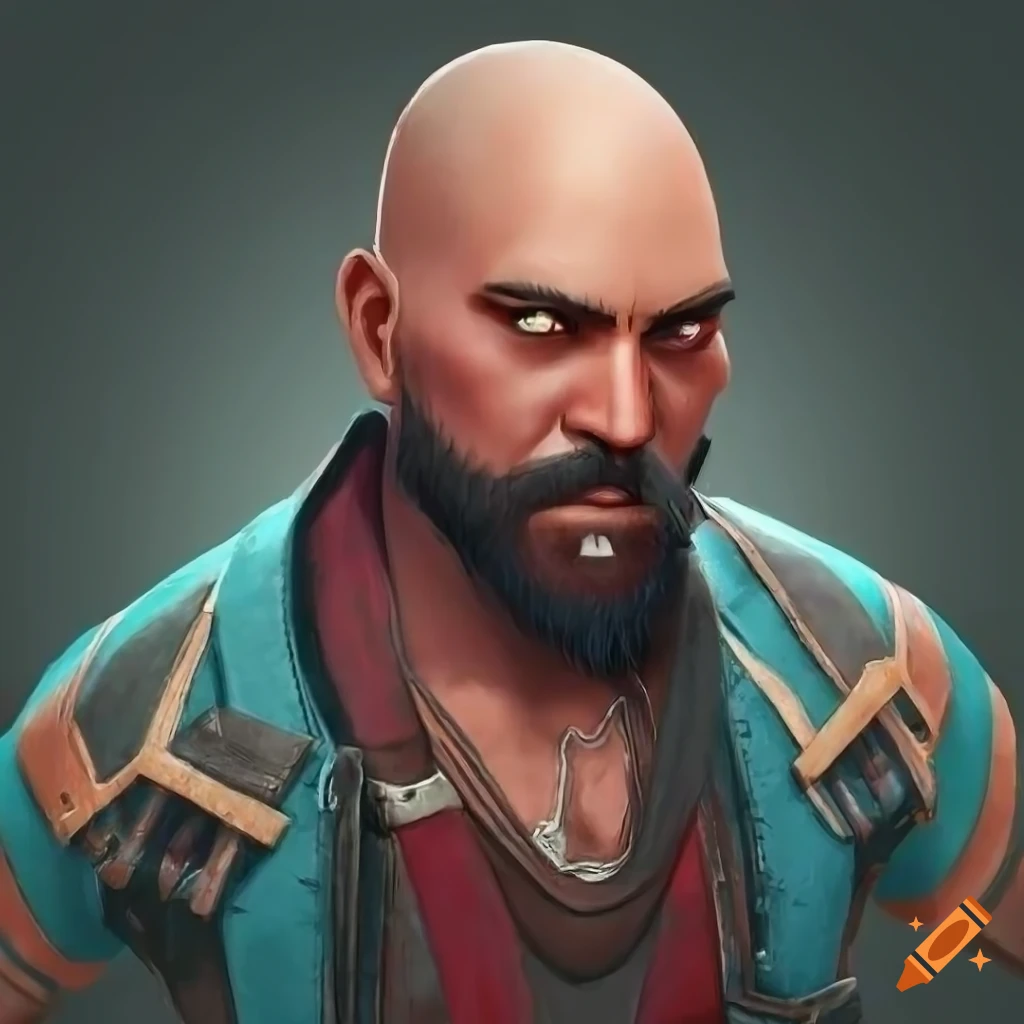 Mayan male mechanic, bald, medium beard, cyberpunk, leather clothes, in ...
