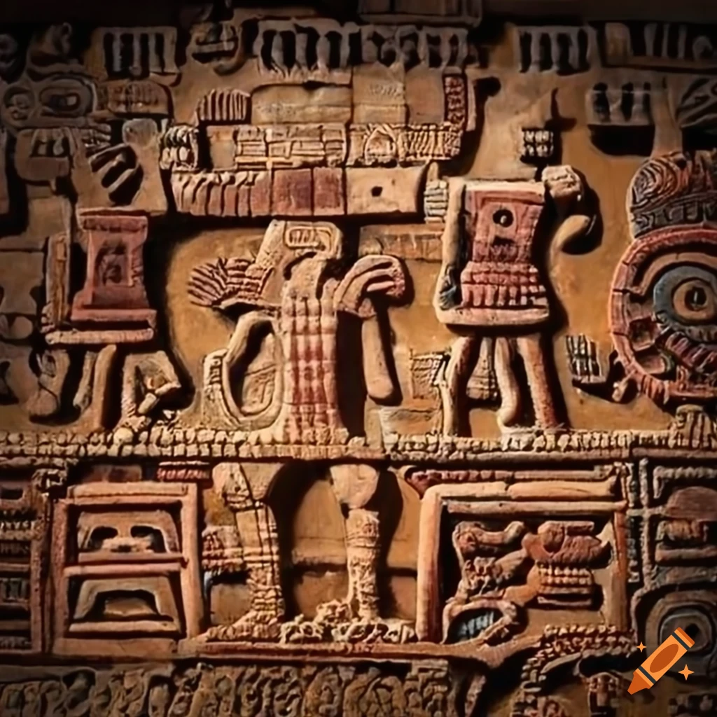 Aztec style pictographs on a temple wall, but with lizard-men instead ...