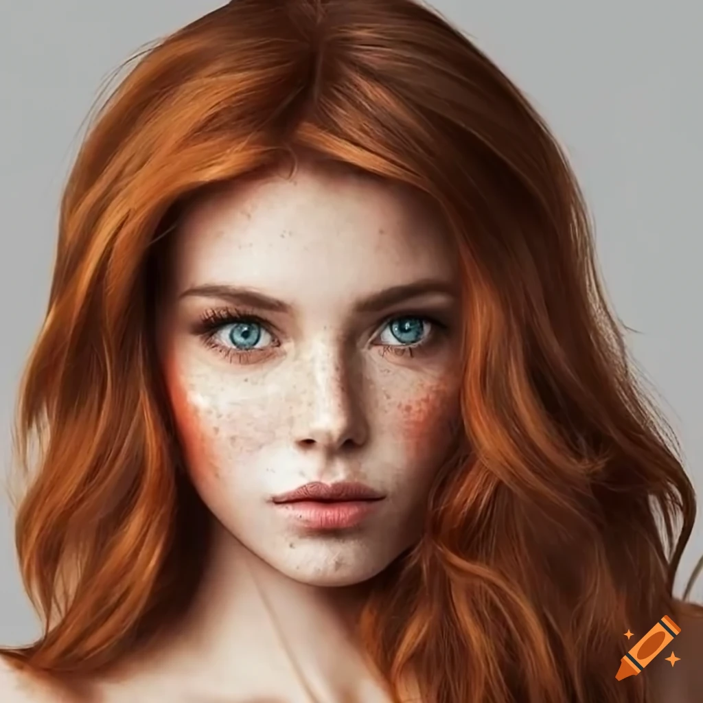 Beautiful Young Woman Shoulder Length Auburn Hair Very Light Freckles
