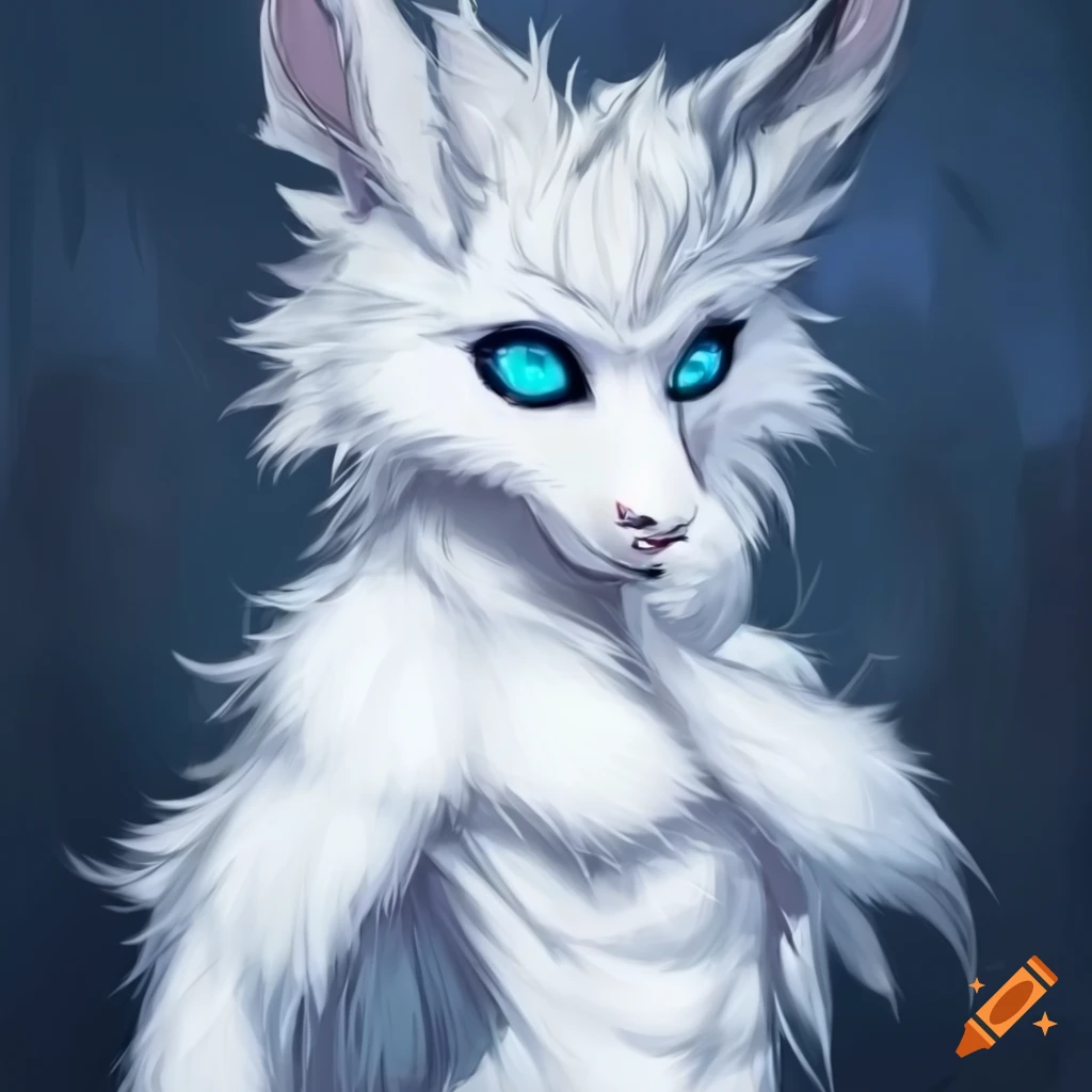 White Sergal (furry) with dark blue eyes on Craiyon