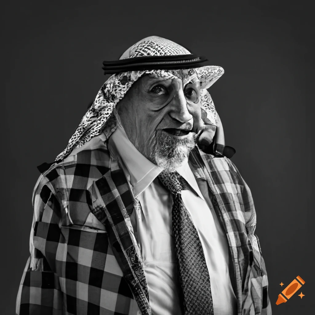 Elderly Arab man with moustache and no beard with black necktie and ...
