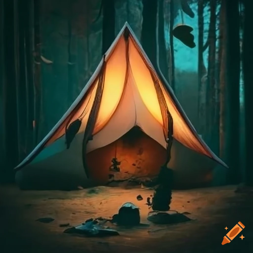 A curious tent in the forest, with odd trinkets for sale