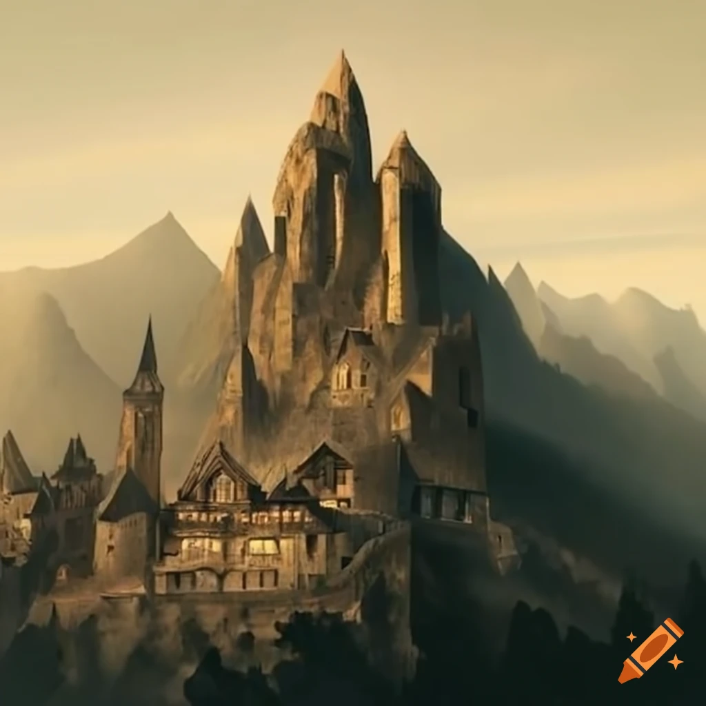 Medieval city built into side of a mountain on Craiyon