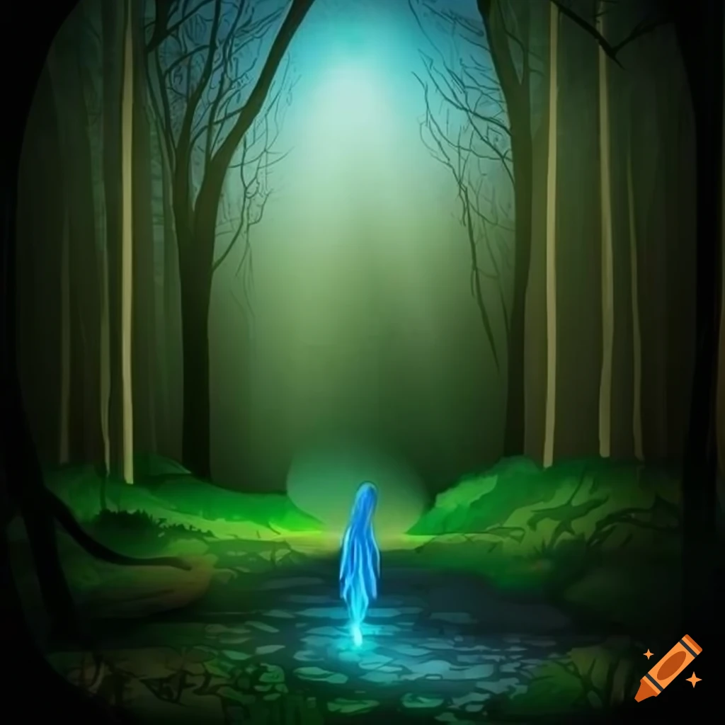 Illustration of a mystical being in the woods on Craiyon