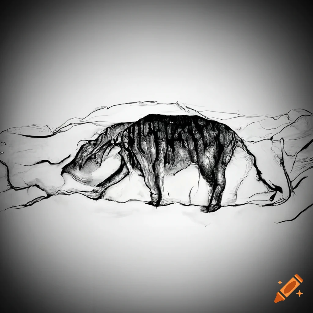 Ancient cave drawings in black and red depicting wildlife