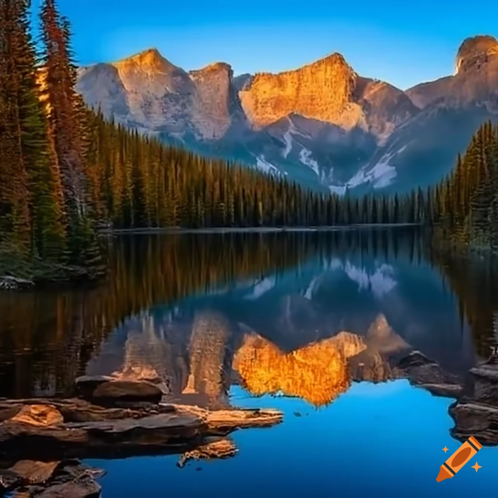 Remote rocky mountain lake on Craiyon