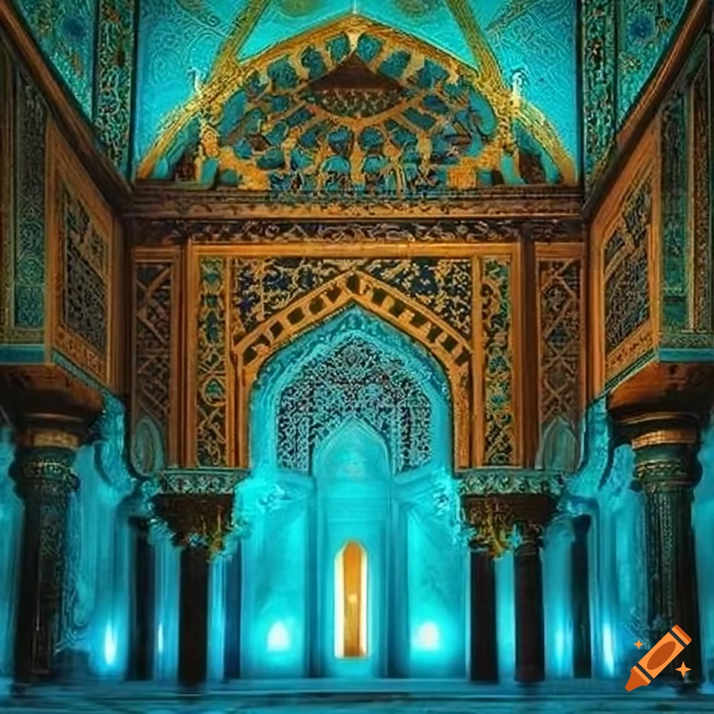 A magnificent mihrab stands prominently within a dark and enchanting ...