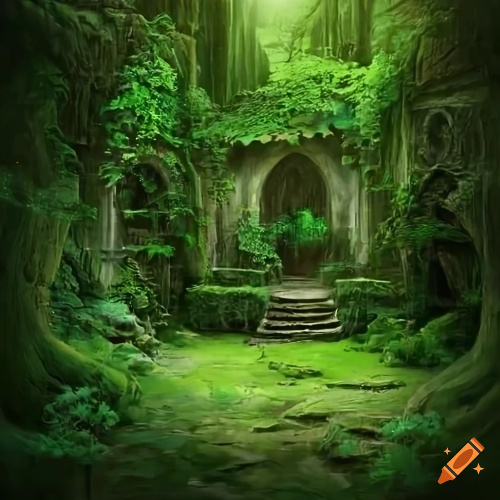 Overgrown natural nature fantasy interior