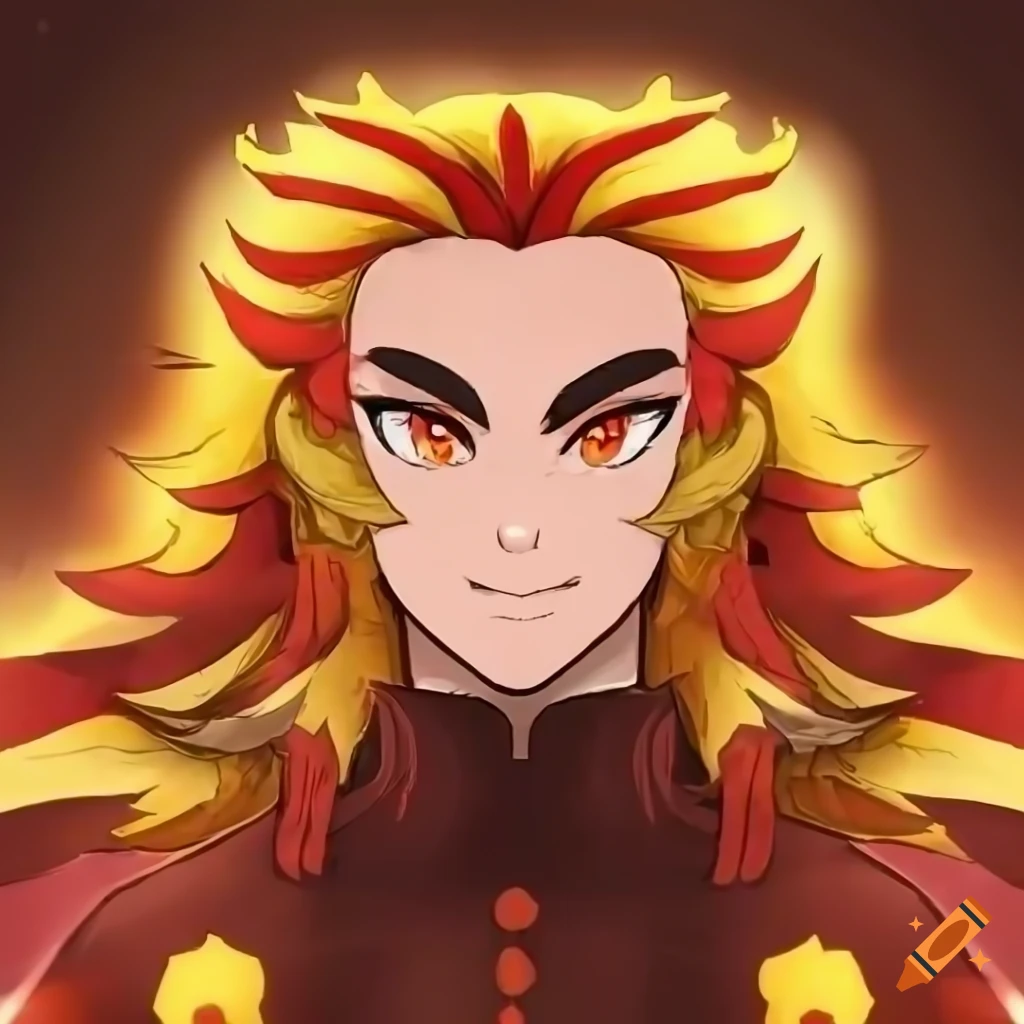 Epic digital artwork of Rengoku in the style of Genshin Impact on Craiyon