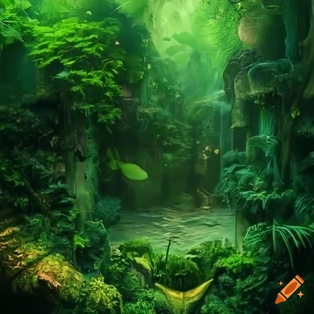 Overgrown natural nature plants fantasy interior