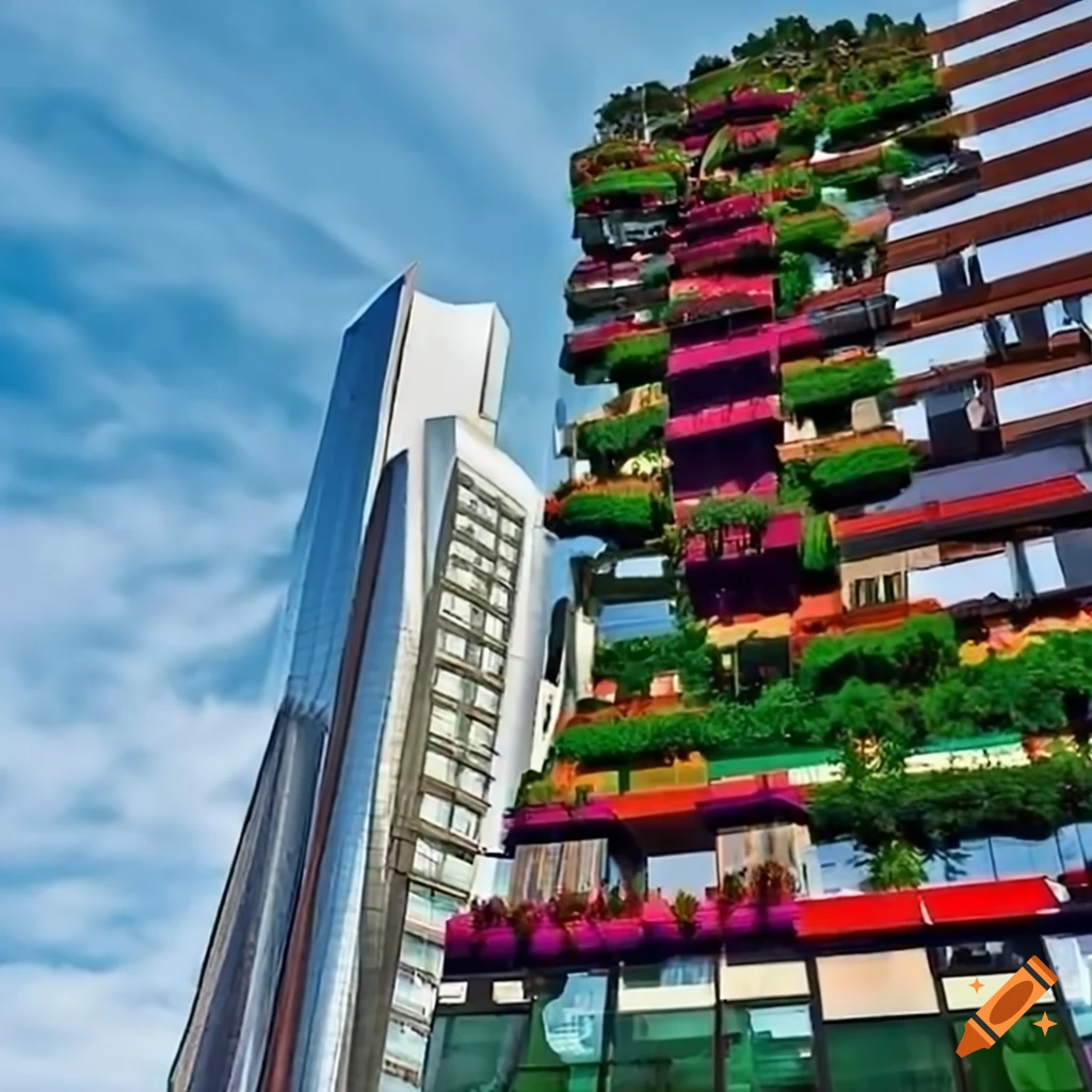 The city centre transforms into a futuristic and vibrant environment. Tall, modern buildings ...