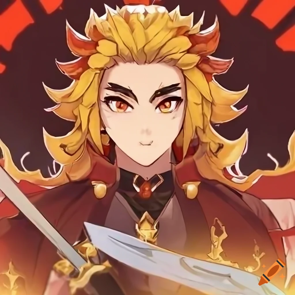 Rengoku in the style of Genshin Impact, high definition on Craiyon