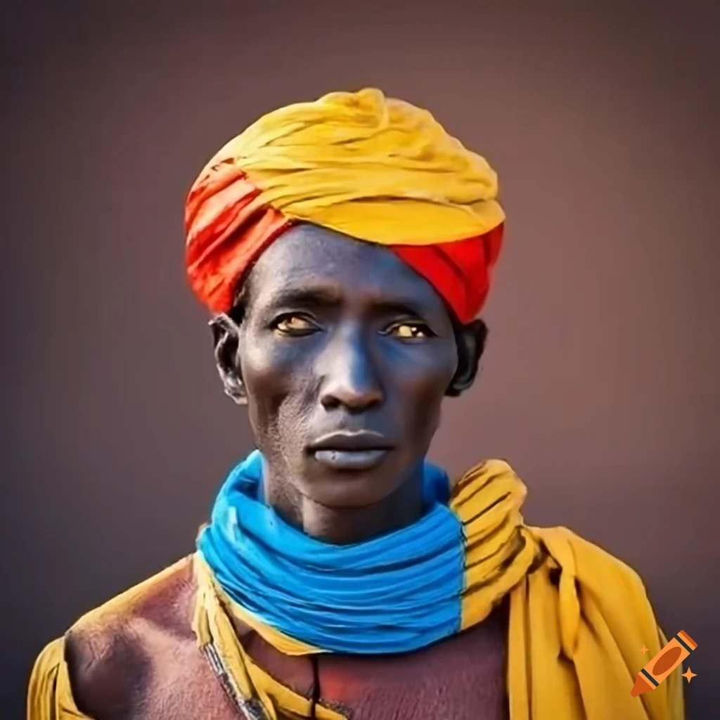 An chadian man with a flag of color blue yellow red