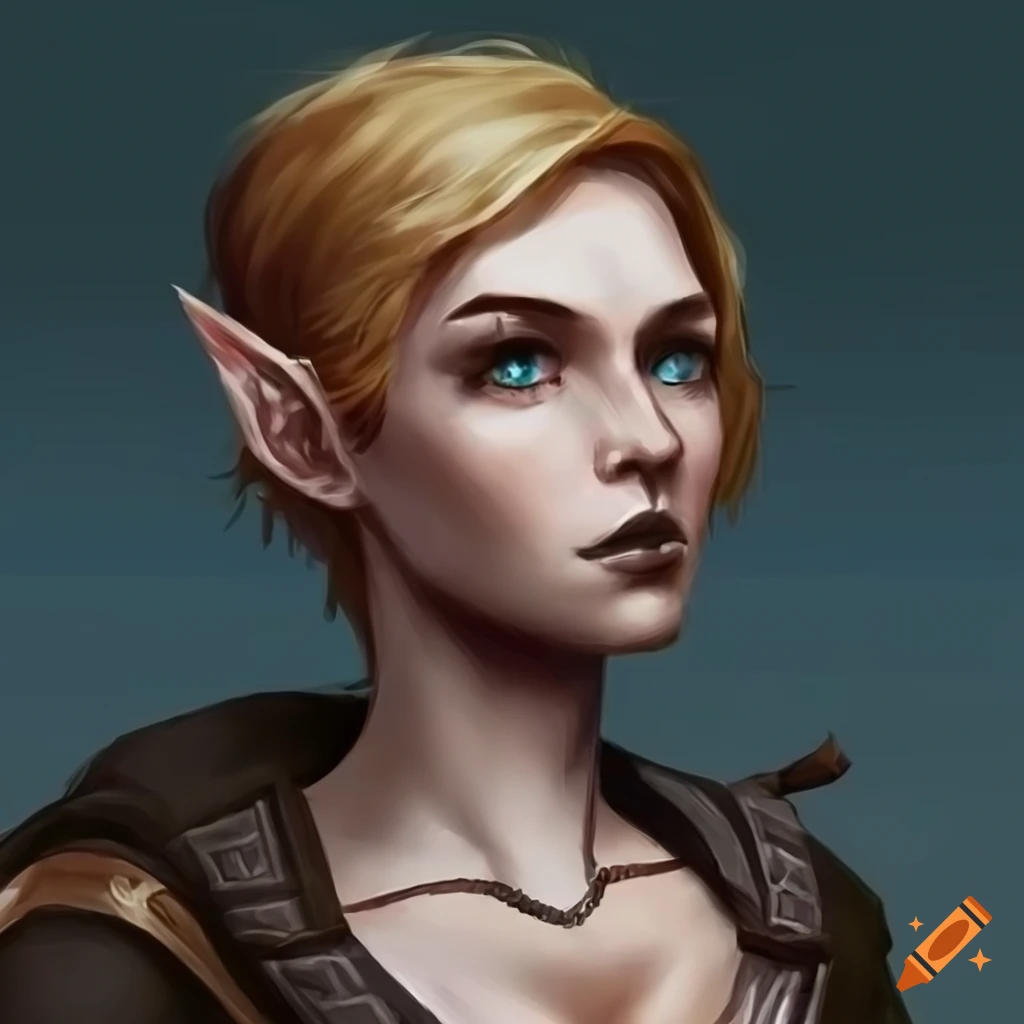 Female half-elf rogue short hair on Craiyon