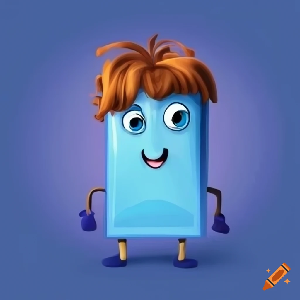 Blue Square Face Cartoon