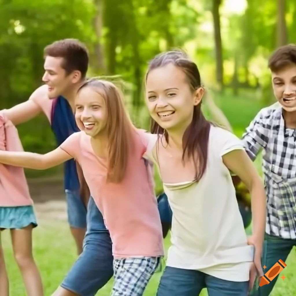 Group of friends playing in the park