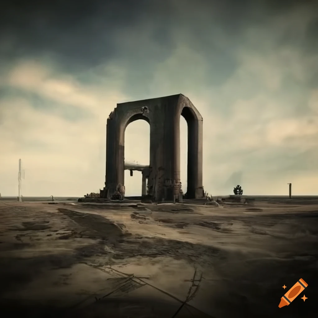Surreal complex architectural ruins of an industrialized civilization ...