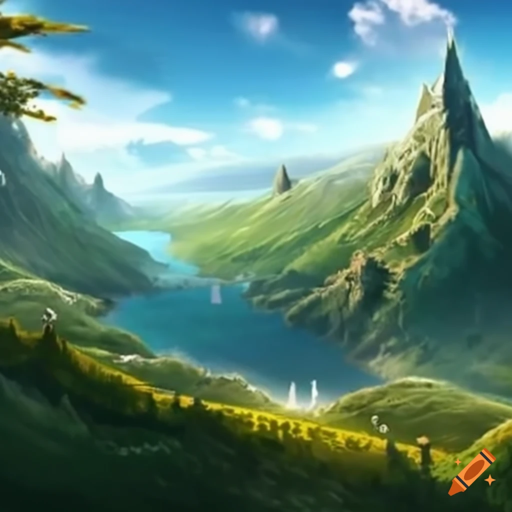 King gylfi as gangleri travelling to asgard, landscape, far perspective ...