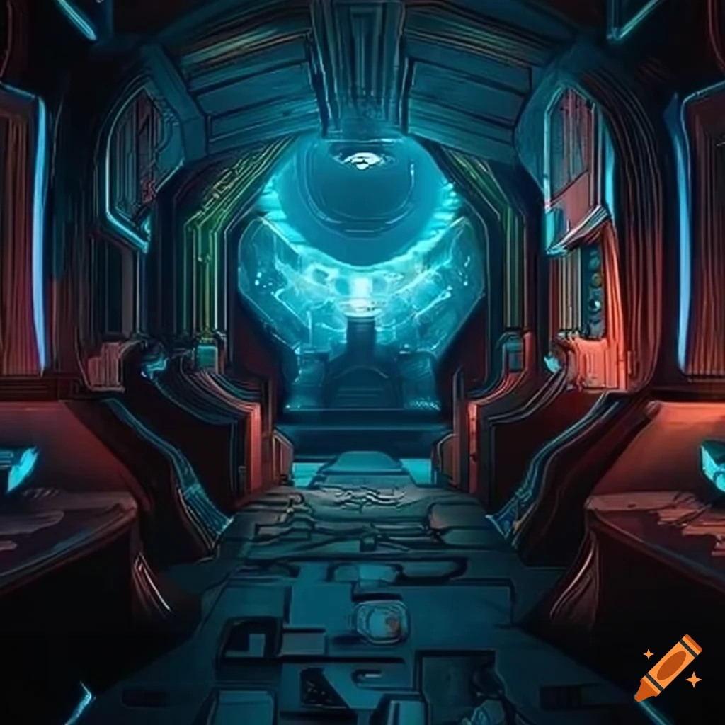 Advanced tech fantasy interior on Craiyon