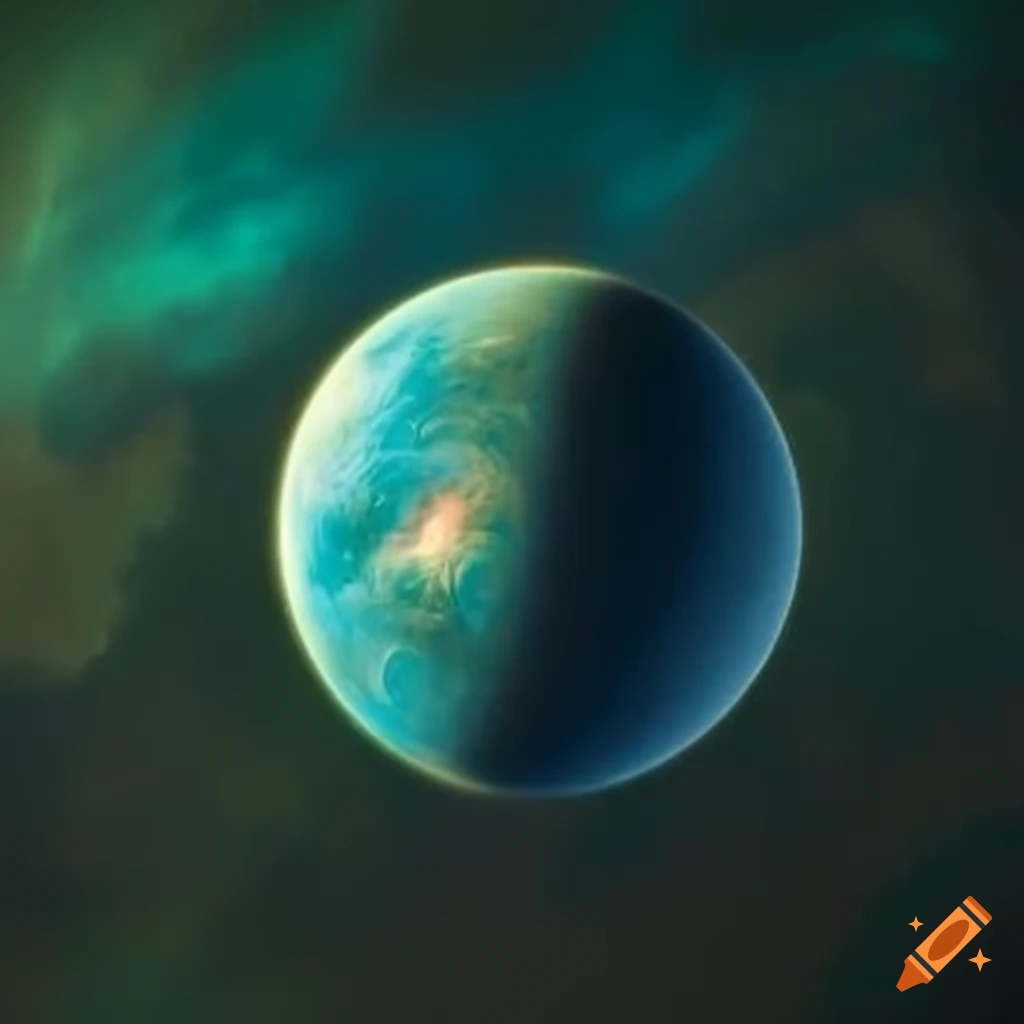 Exoplanet with vibrant blue oceans and green forested terrain