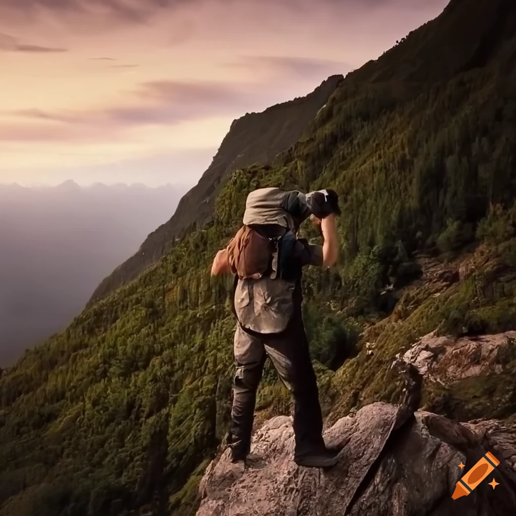 A travel photo of a tourist on a mountain