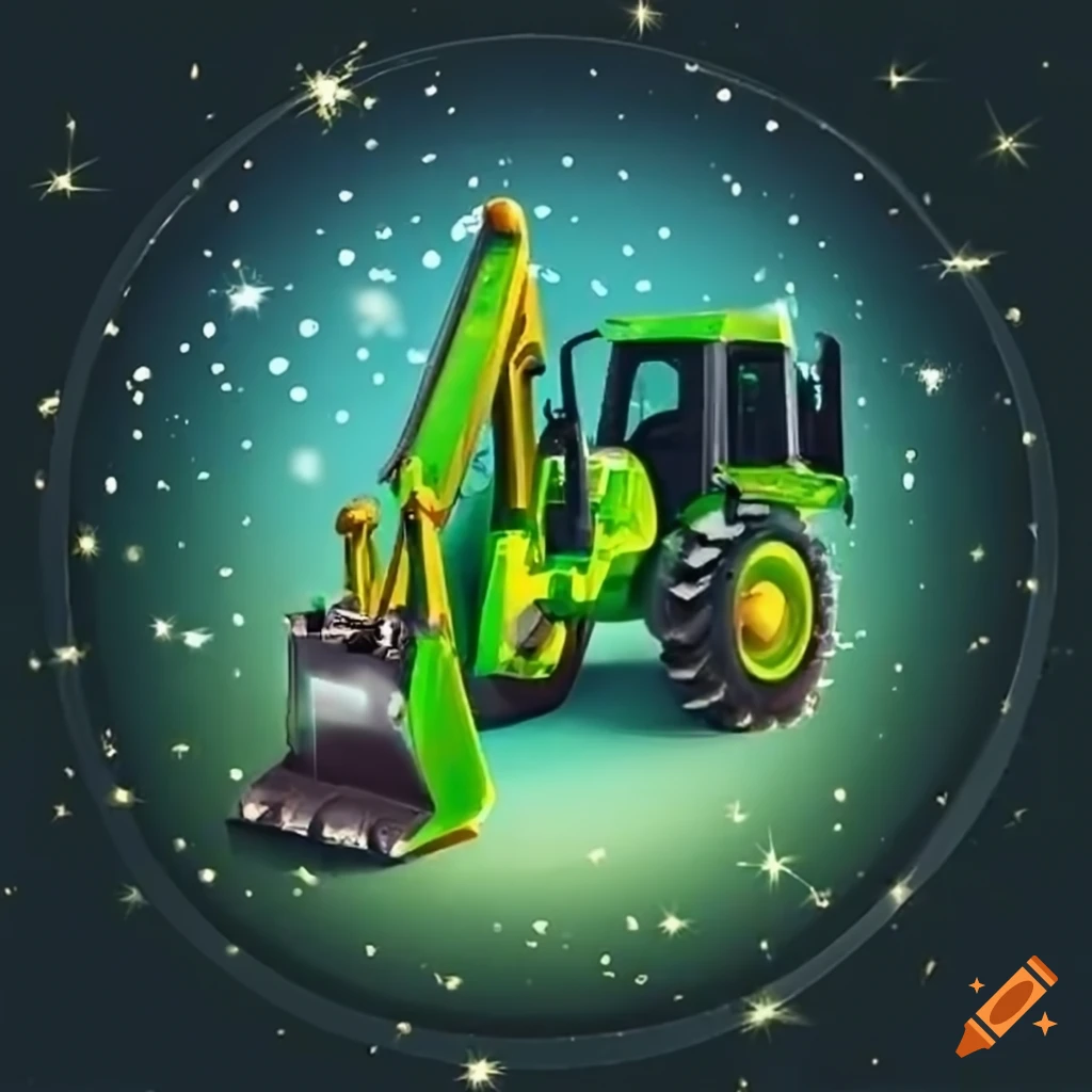 Green backhoe in circle with twinkling stars on Craiyon